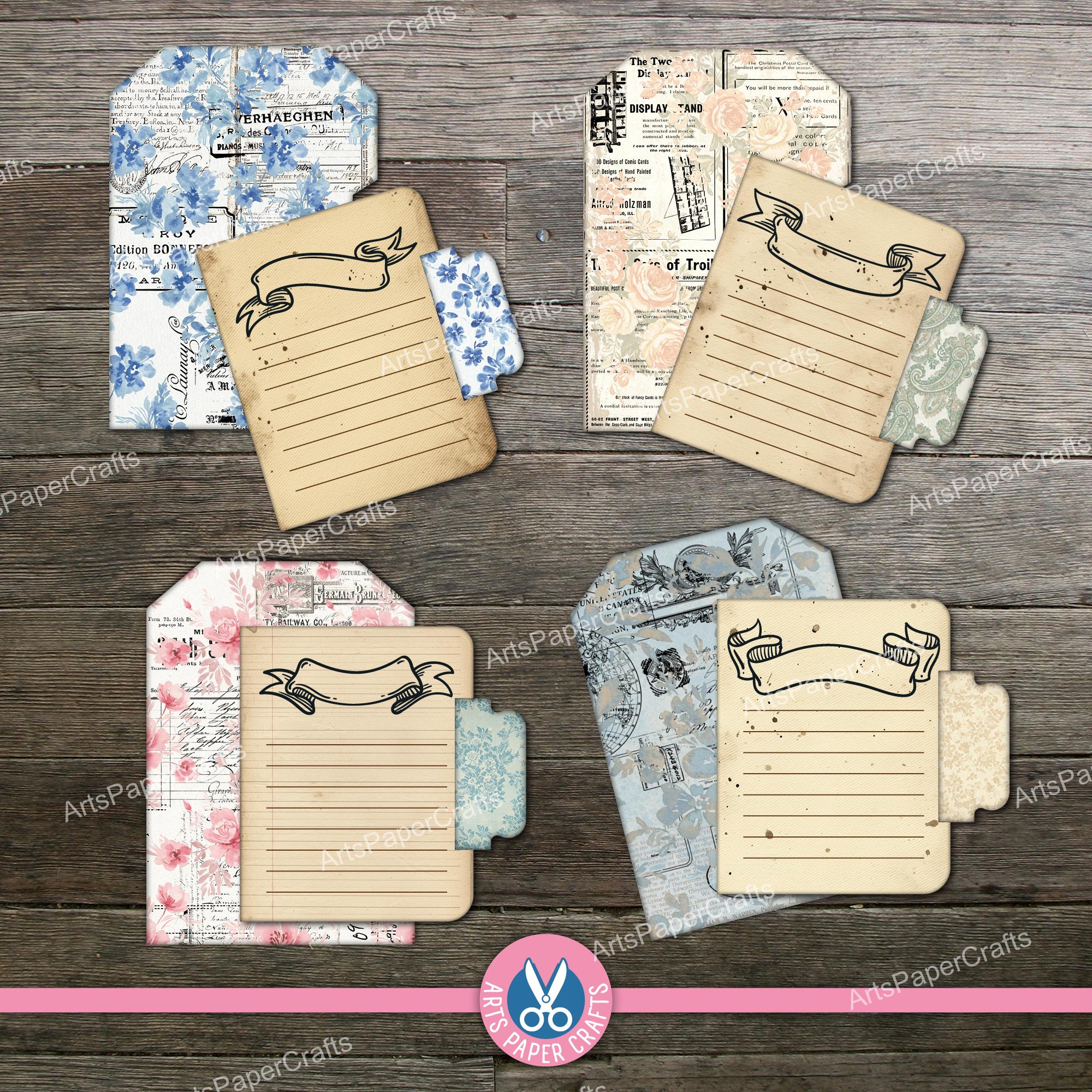 Vintage Floral Junk Journal, Notebook Cards, File Pocket Tags Ephemera ...
