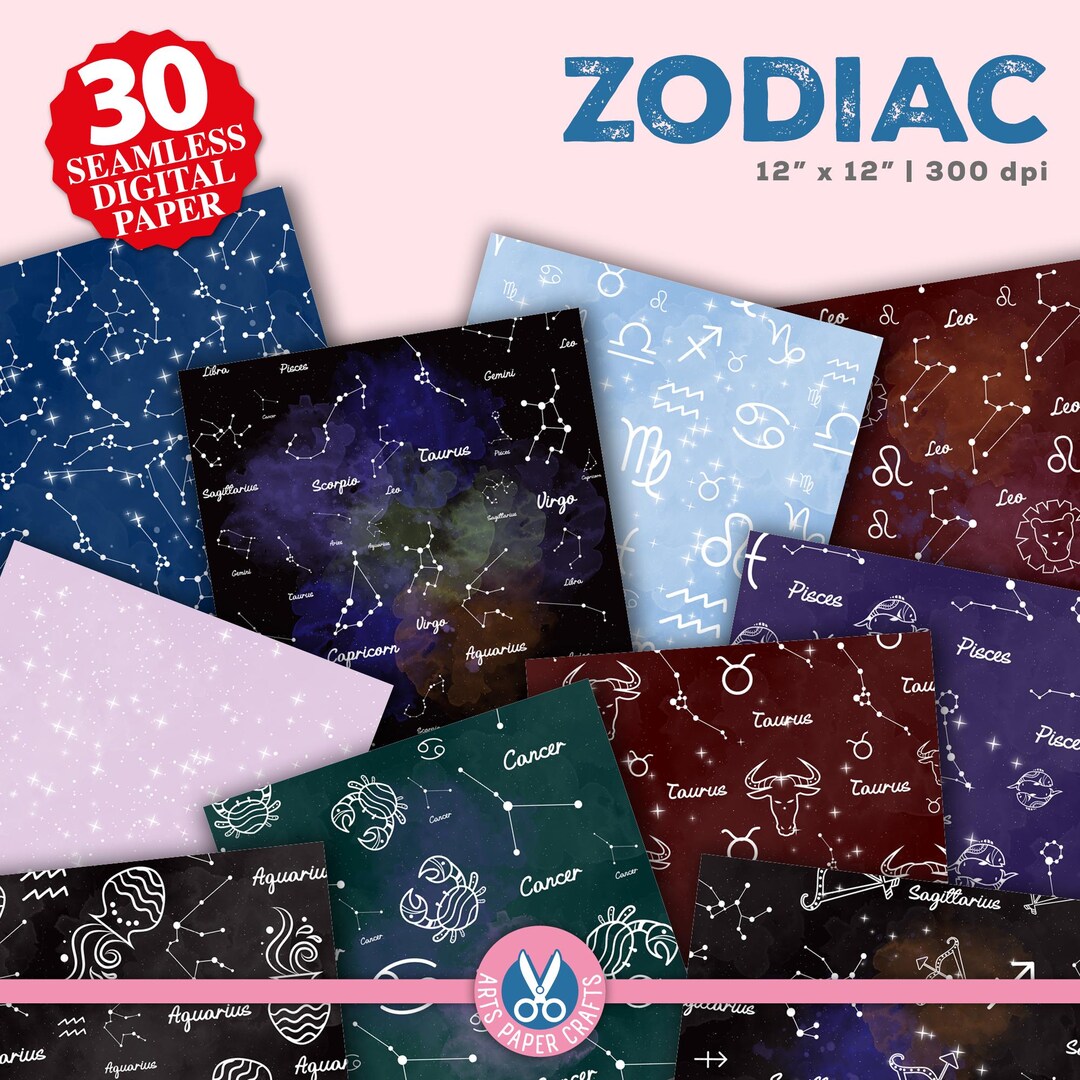 Zodiac Digital Papers Set - Astronomy Background - Constellation ...