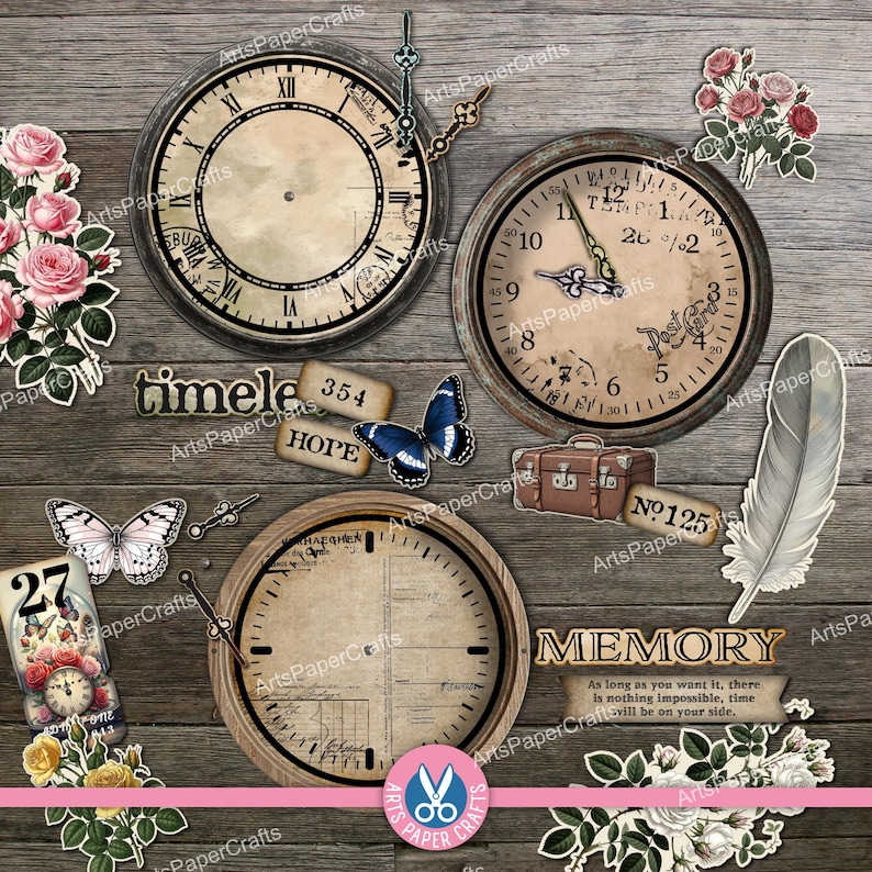 Shabby Card Pockets, Vintage Clocks, Junk Journal, Pocket Tags ...