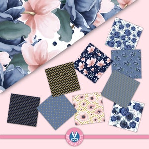 Gold and Roses Digital Paper Set, Navy Gold & Rose Theme Party, Glitter ...