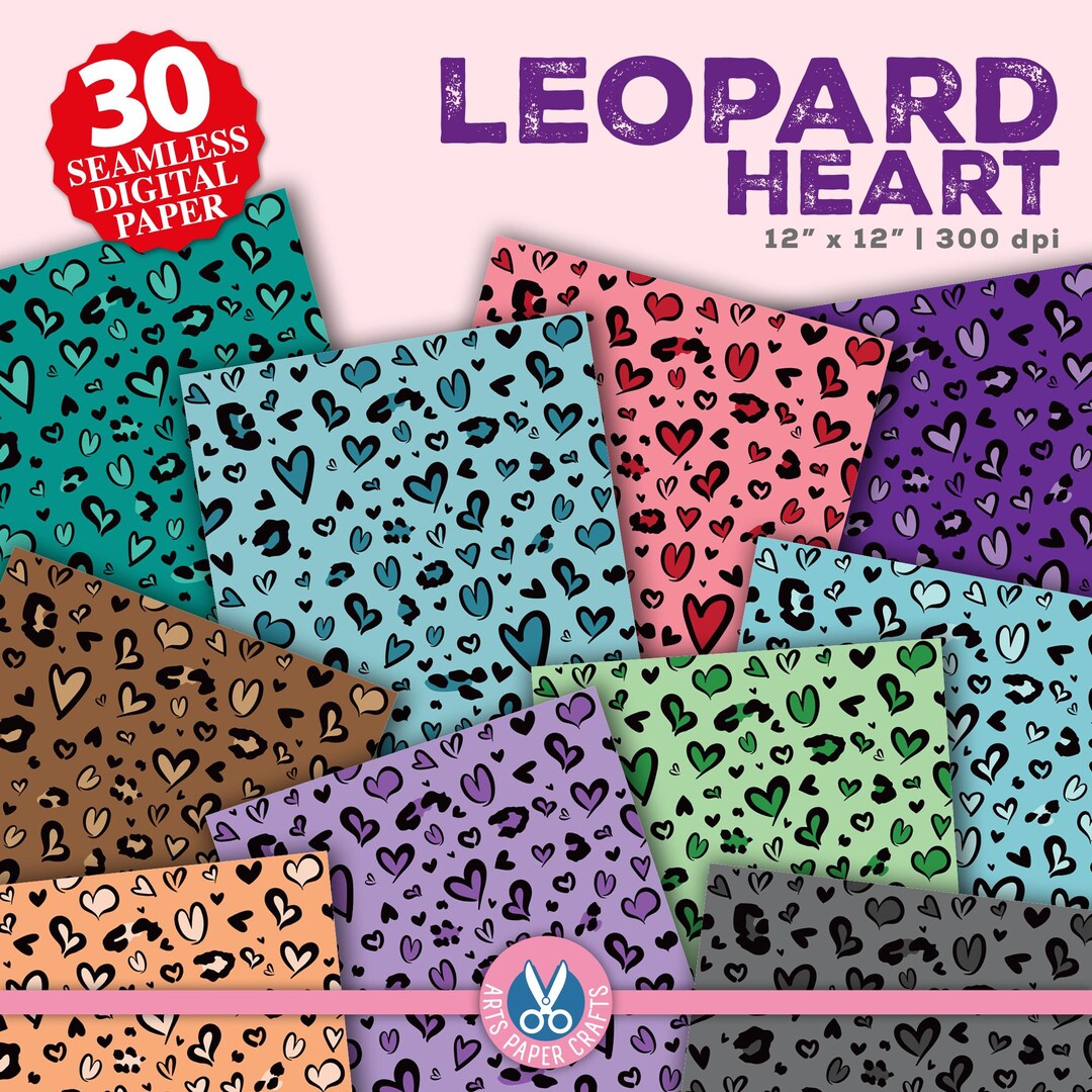 Leopard Heart Digital Papers Set - Heart Background - Leopard Seamless ...