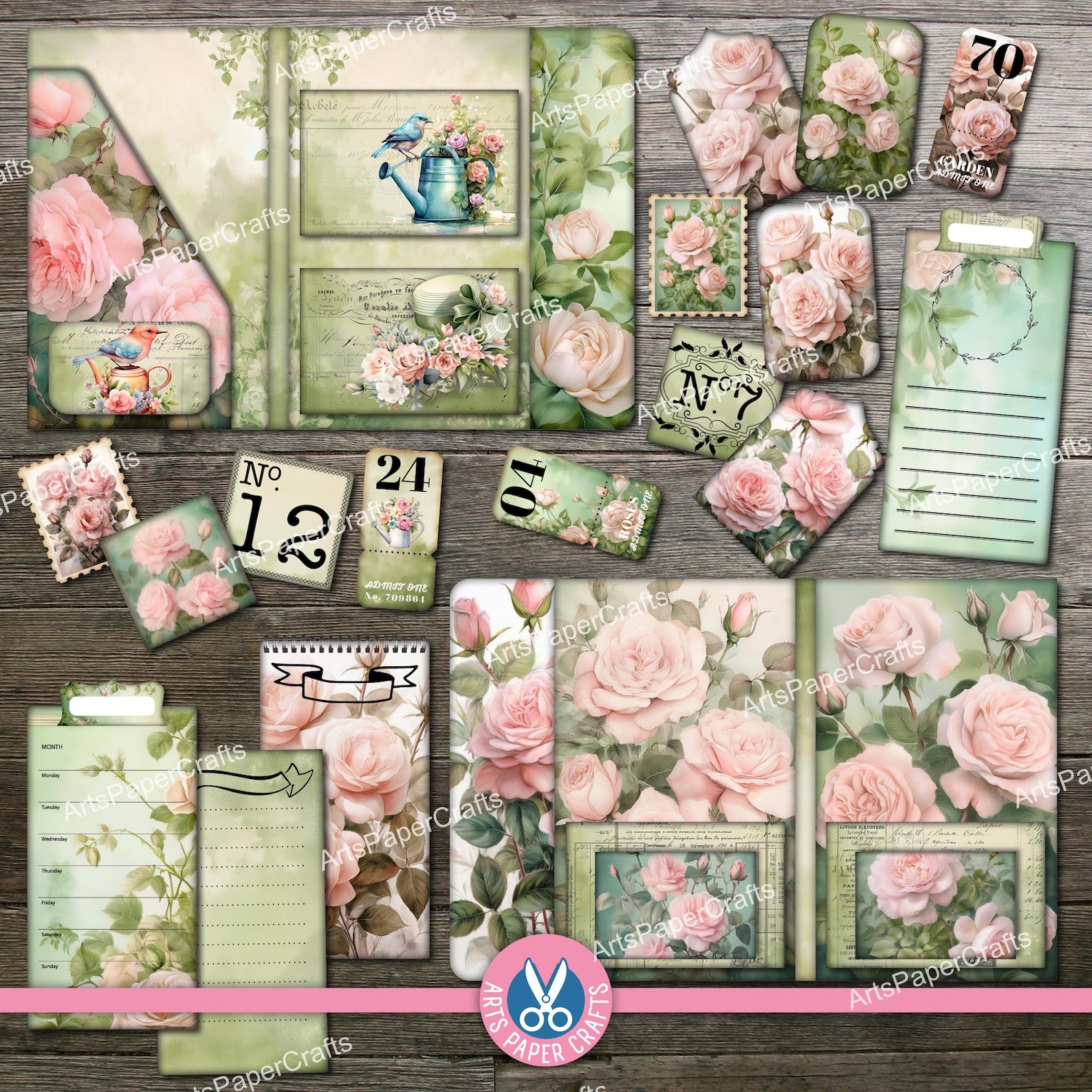 Vintage Roses Folder, Card Holder, Digital, Printable, Vintage, Junk ...