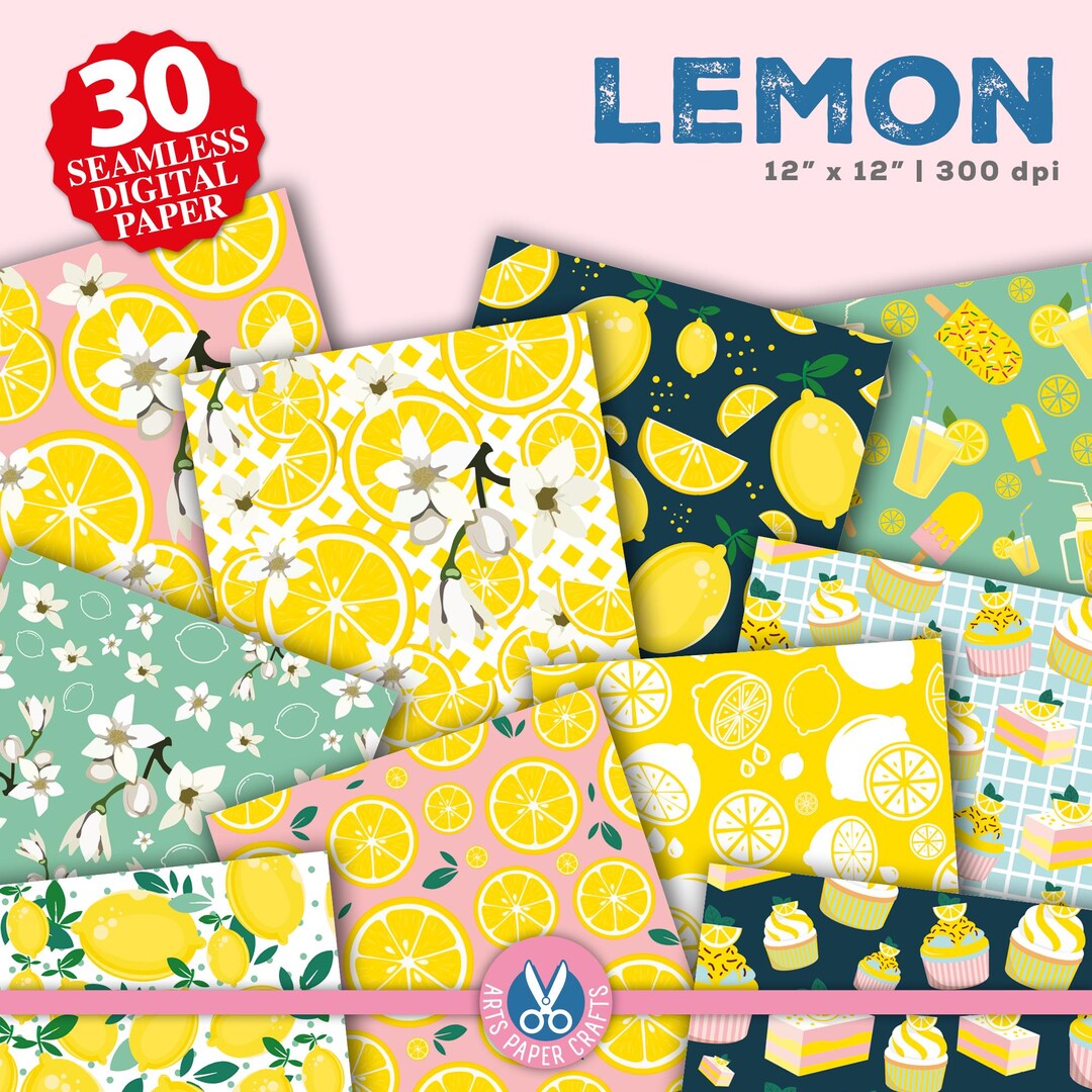 Lemon Digital Paper Sets - Lemon Theme Party - Yellow Light Blue ...