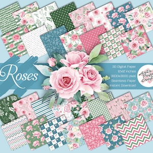 Roses Watercolor Flower Digital Paper Sets Roses Theme Party - Etsy