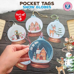 Snow Globe, Christmas Tags, Printable, Cards, Digital Download, Shabby ...
