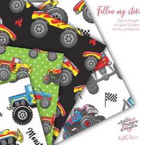 Monster Truck Seamless Digital Paper Monster Truck Background Monster ...