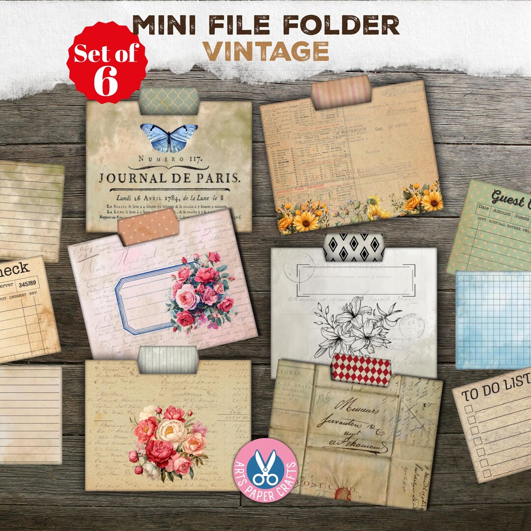 Mini File Folders, Rose, Junk Journal Kit, Shabby, Ephemera, Paper ...