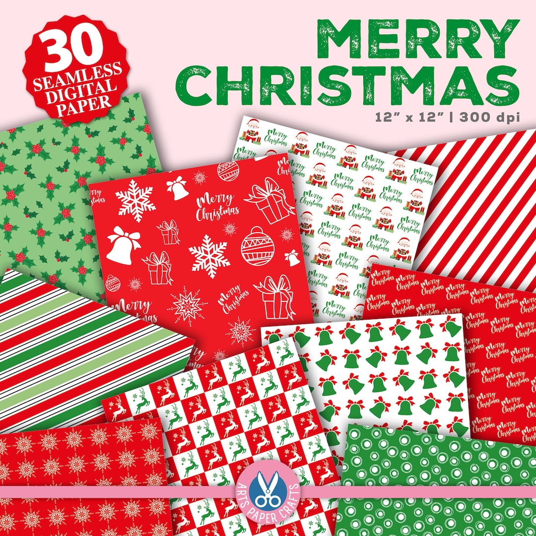 Merry Christmas 30 Digital Paper - Winter Holiday Scrapbook Papers ...