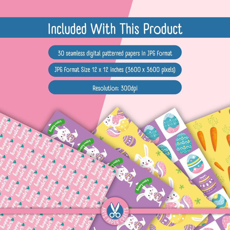 Happy Easter Seamless Digital Paper - Egg Bunny Background - Easter ...