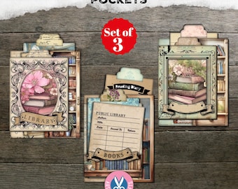 Junk Journal, Library Card Pockets, Tab Folder, Shabby Library Card ...