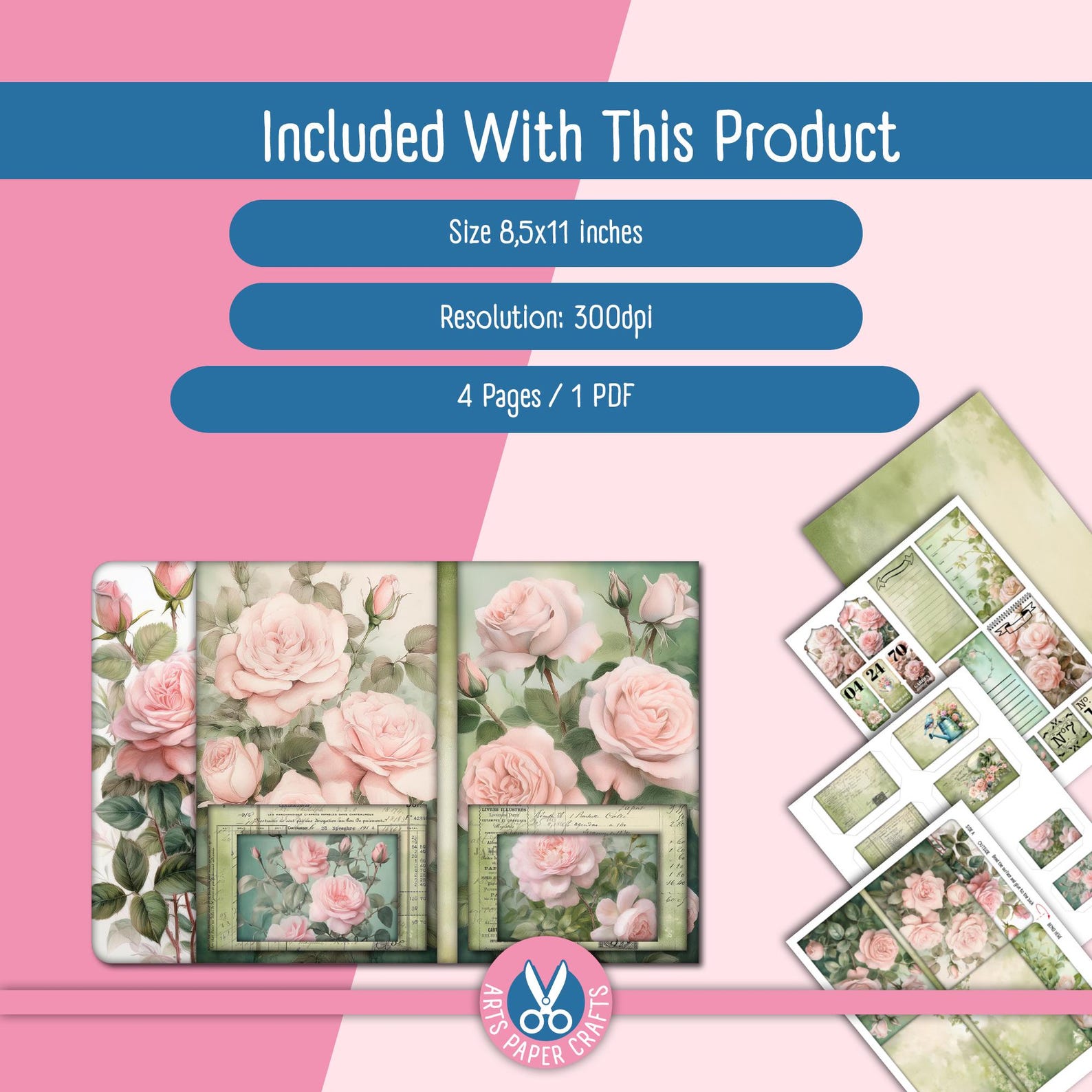 Vintage Roses Folder, Card Holder, Digital, Printable, Vintage, Junk ...