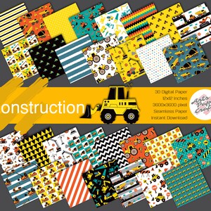 Construction Seamless Digital Paper Construction Vehicles - Etsy