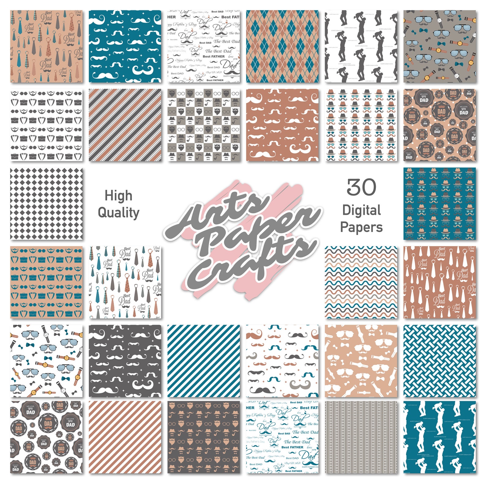 Father Day Digital Papers the Best Dad Background Father Seamless ...