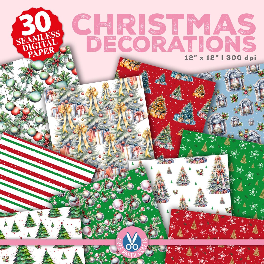 Christmas Decorations Digital Papers Set - Christmas Background ...
