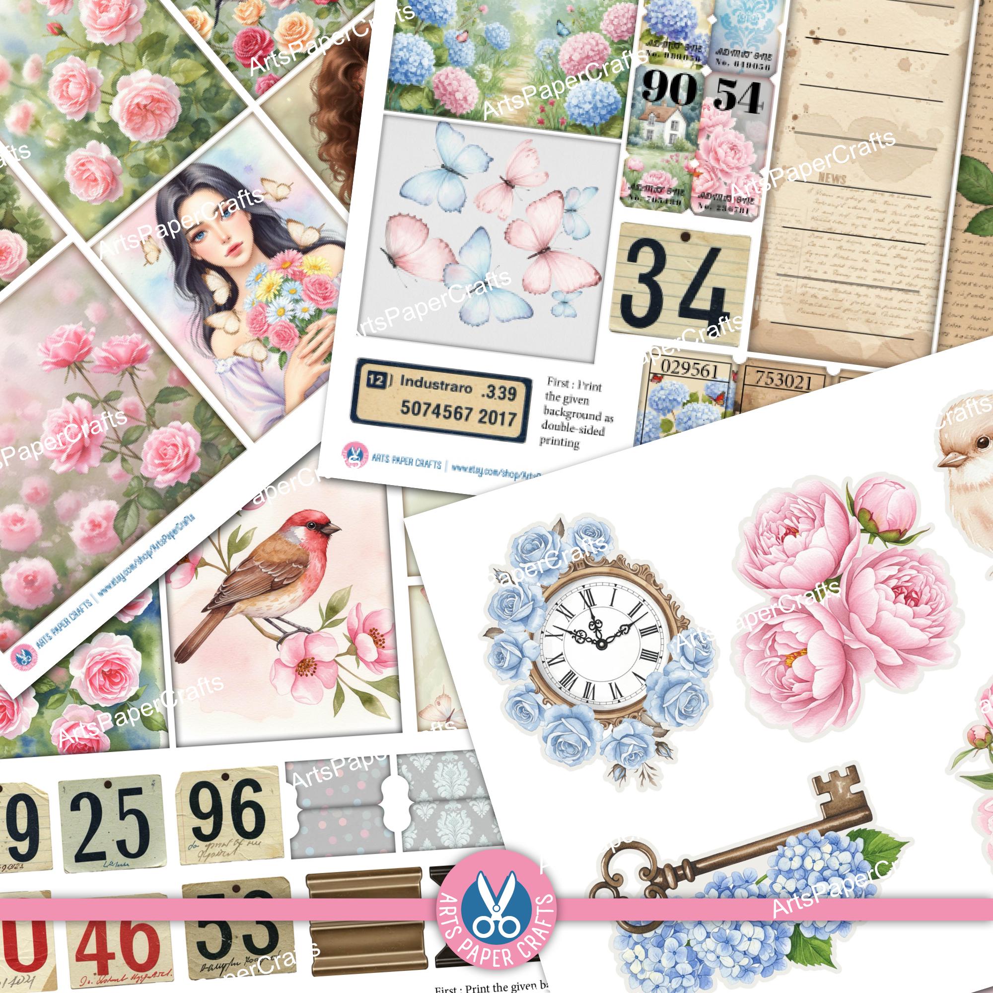 Card Pockets, Flowers, File Folders, Scrapbook Kit, Junk Journal Kit ...