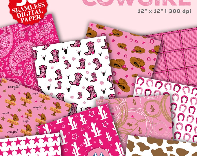 Cowgirl Boots Seamless Digital Paper, Western Pink Girly Repeating ...