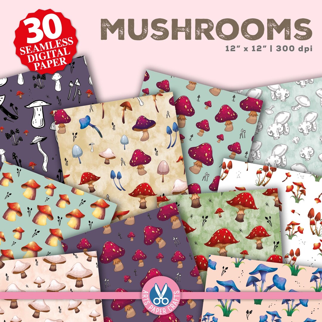 Mushroom Digital Paper Mushroom Seamless Pattern Background Vintage ...