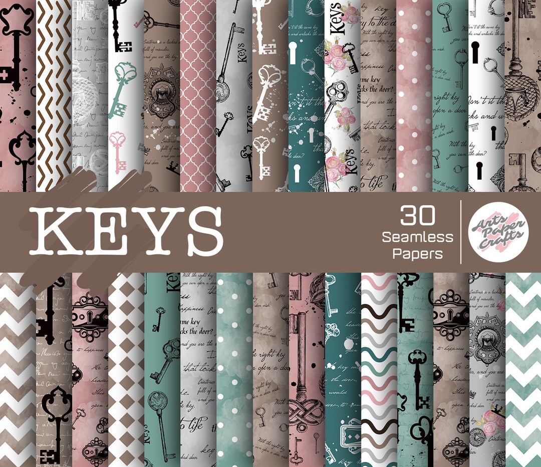 Keys Seamless Digital Paper Vintage Keys Pattern Background Antique ...