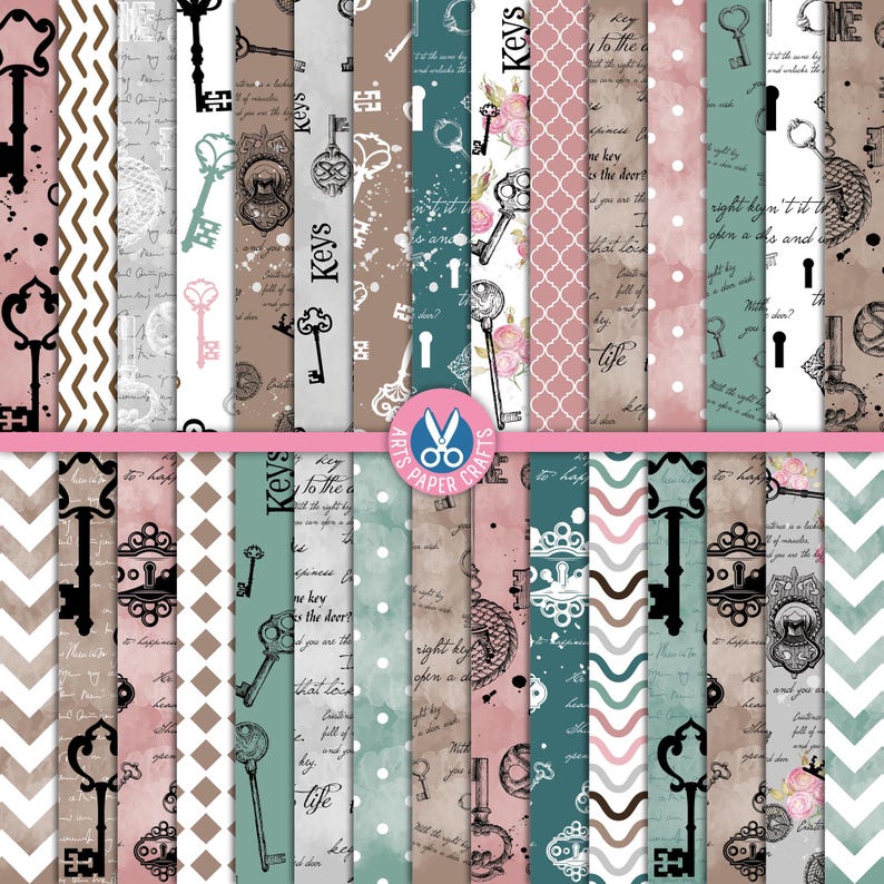 Keys Seamless Digital Paper - Vintage Keys Pattern Background - Antique ...