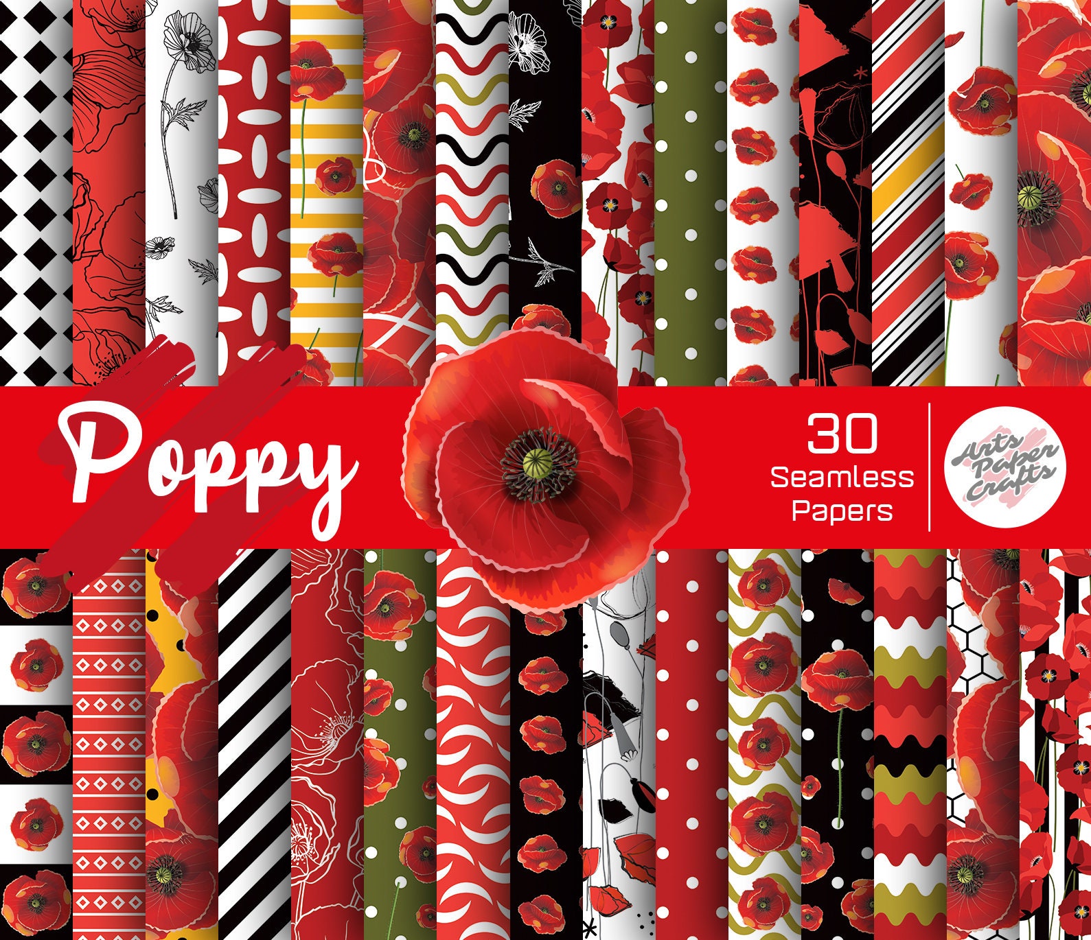 Poppy Seamless Digital Paper Sets Poppy Theme Party Red - Etsy