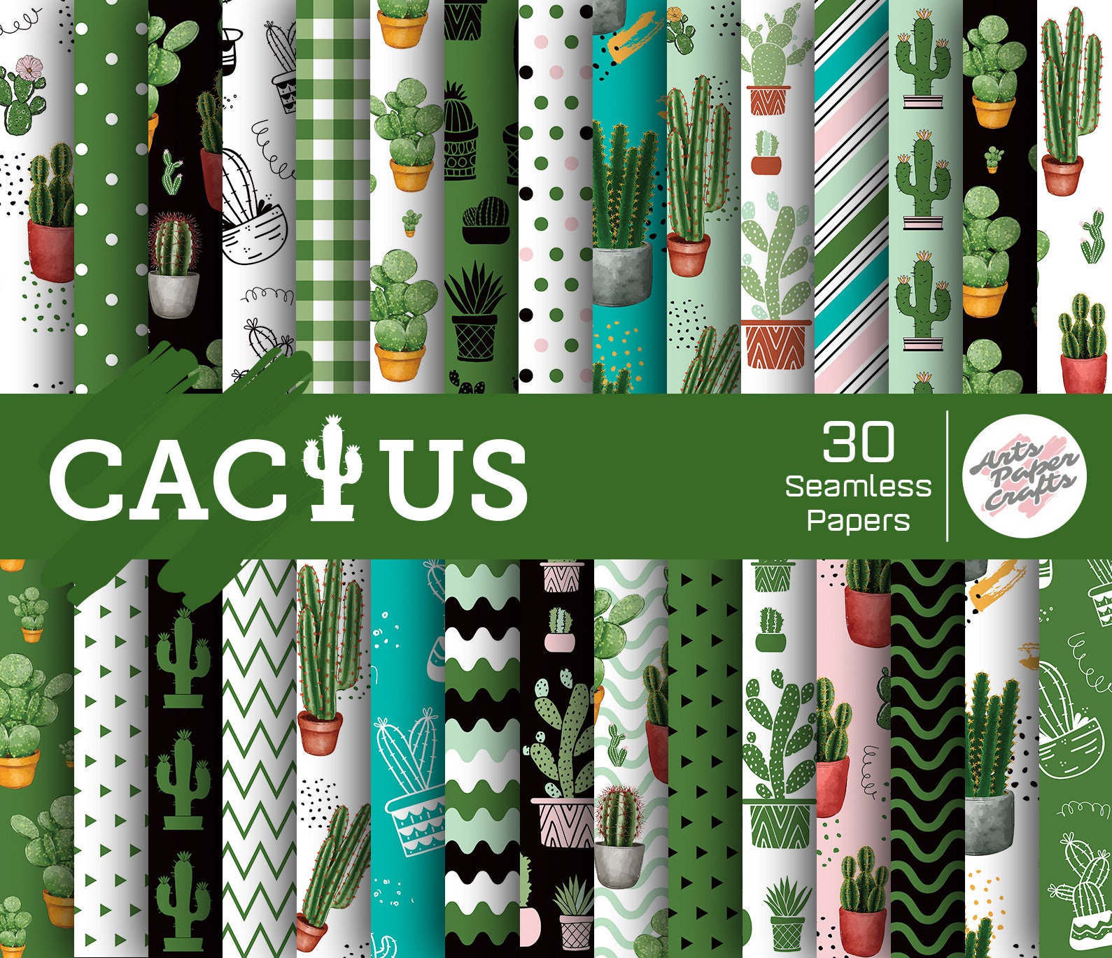 Cactus Seamless Digital Paper Sets Cactus Theme Party - Etsy