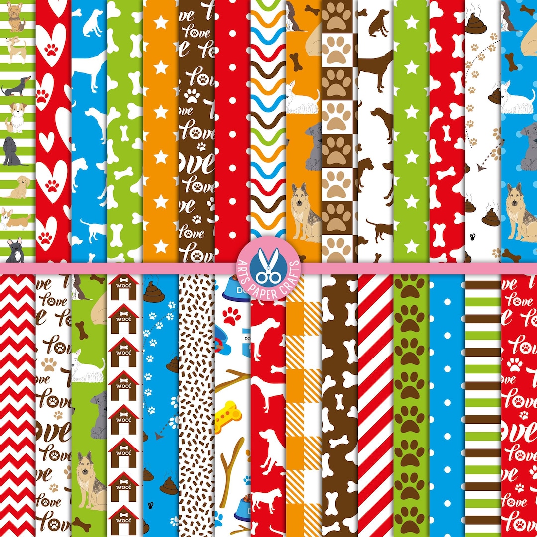 Dogs Digital Paper, Dogs Background, Dogs Scrapbook Papers, Dogs Party ...