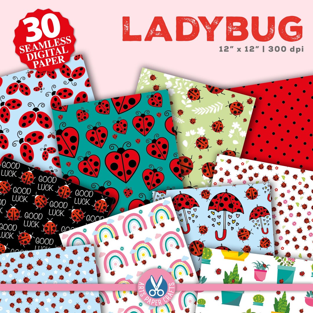 Ladybug Seamless Digital Papers- Ladybug Theme Party - Red Black Green ...