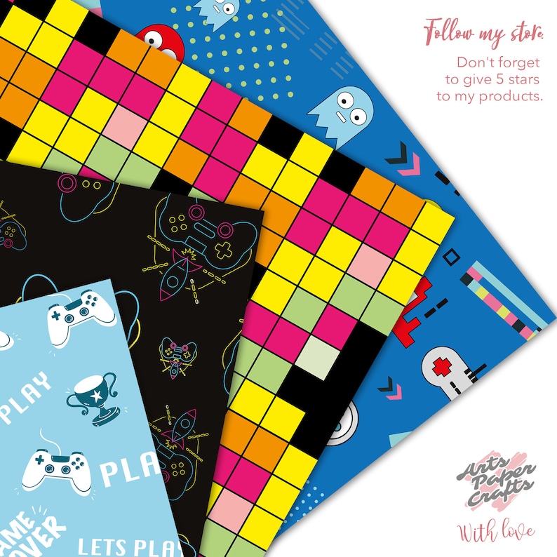 Gameover Digital Papers Set Gamer Background Gameover Seamless Pattern ...