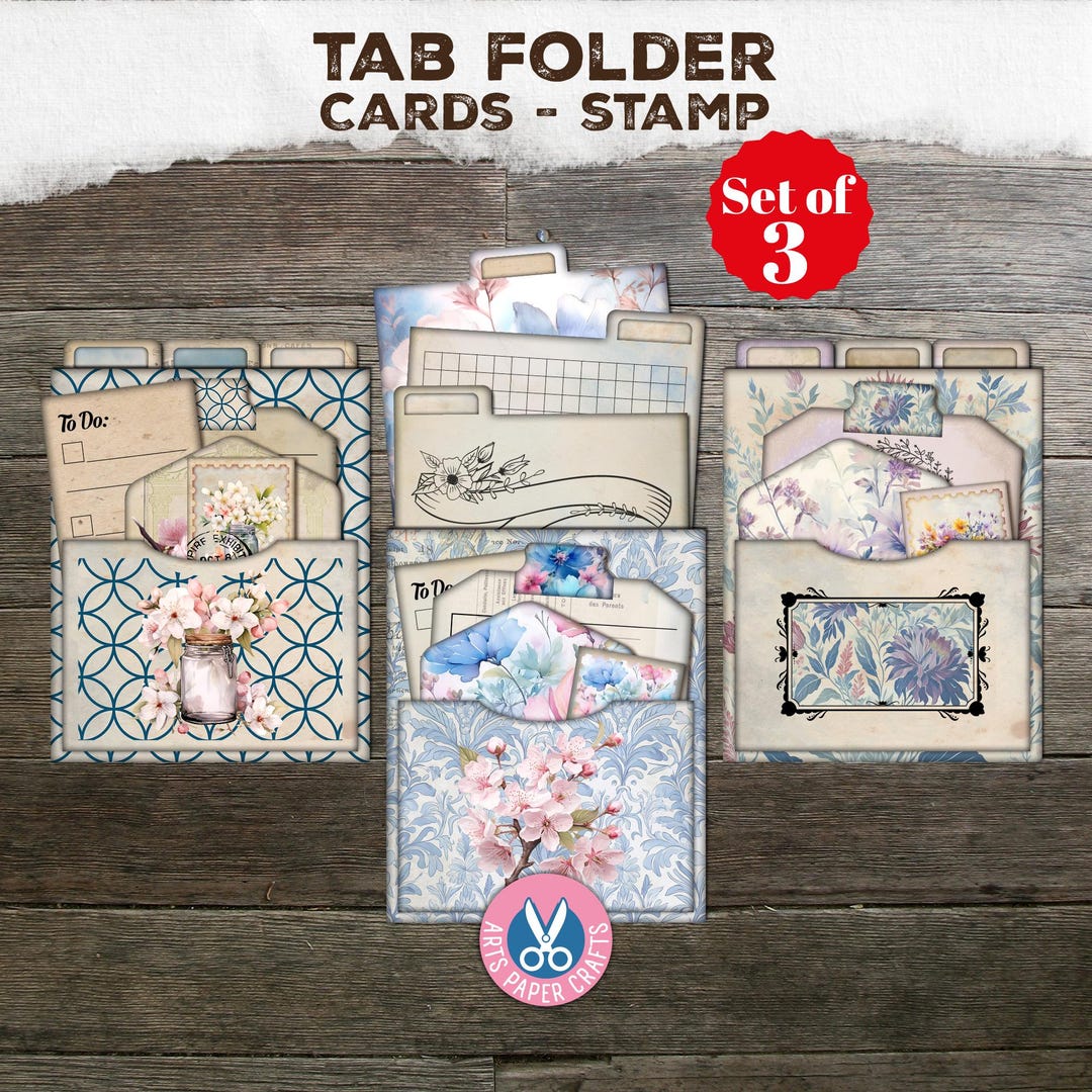 Tab Folders, Vintage Pocket Tags, Flowers, Junk Journal,folder ...