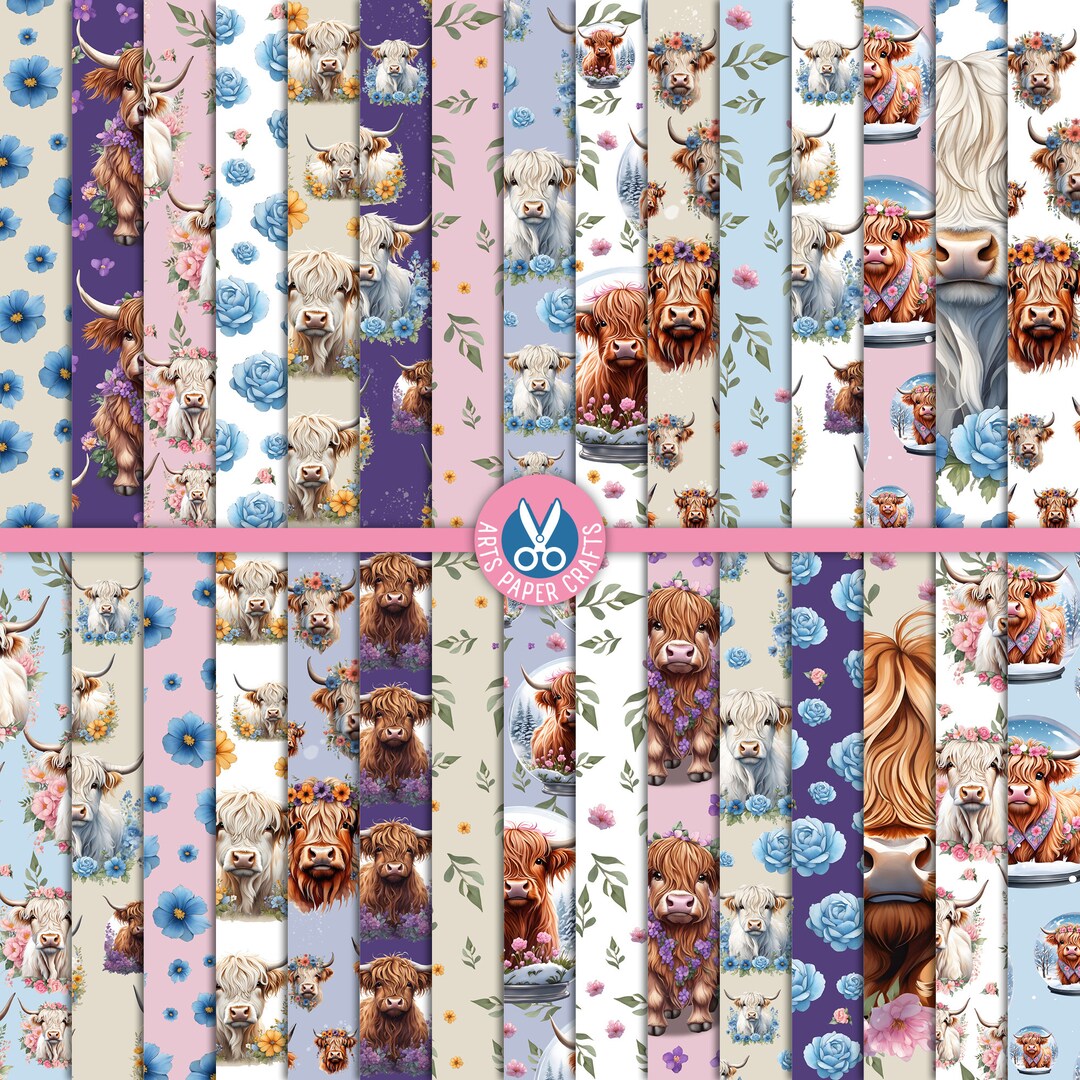 Highland Cow Digital Papers - Highland Cow Background - Highland Cow ...