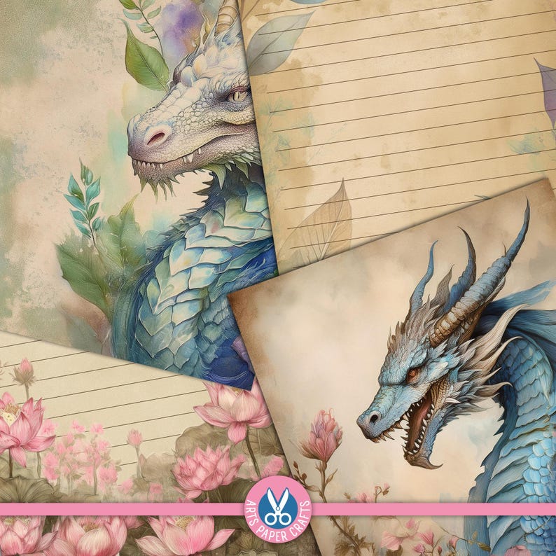 Lined Dragon Junk Journal Kit - Vintage Journal Papers - Dragon Fantasy ...