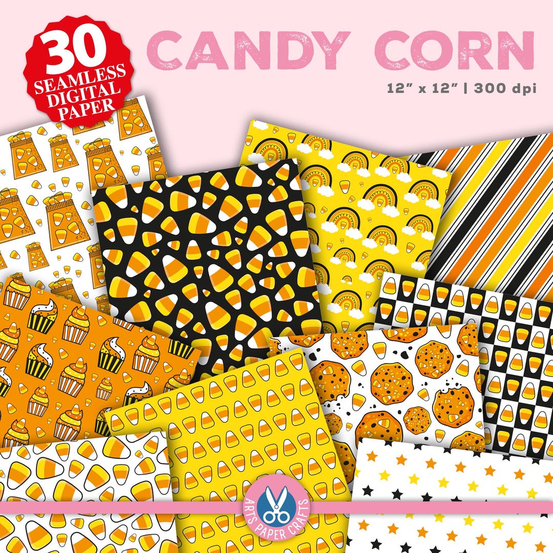 30 Adorable Candy Corn Digital Papers - Seamless Patterns for Halloween ...