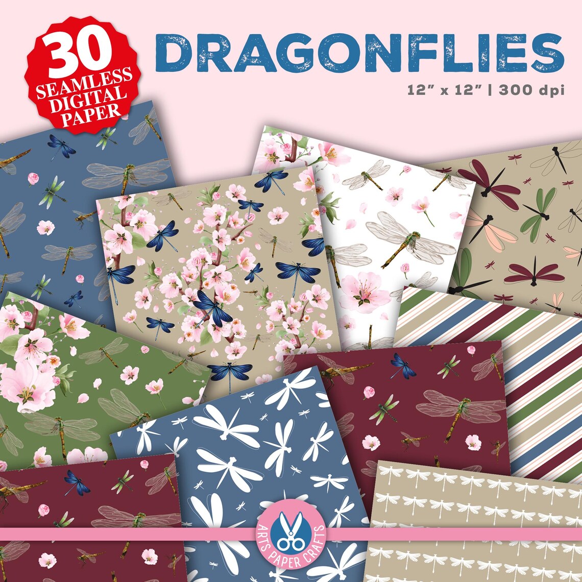 Dragonflies Seamless Digital Papers - Dragonflies Background ...