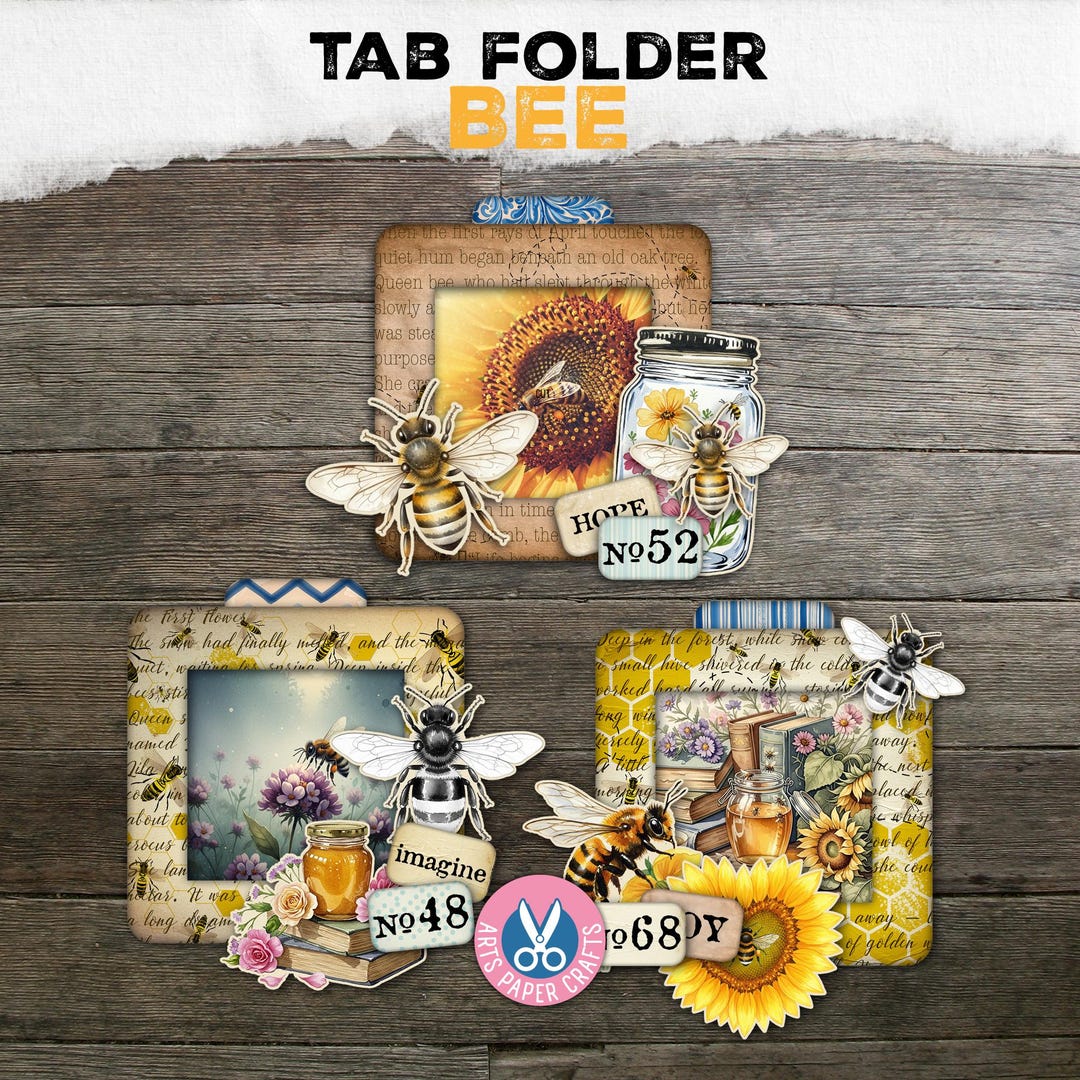 Bee Tab Folders, Window Pockets, Pocket Tags, Grunge, Junk Journal ...