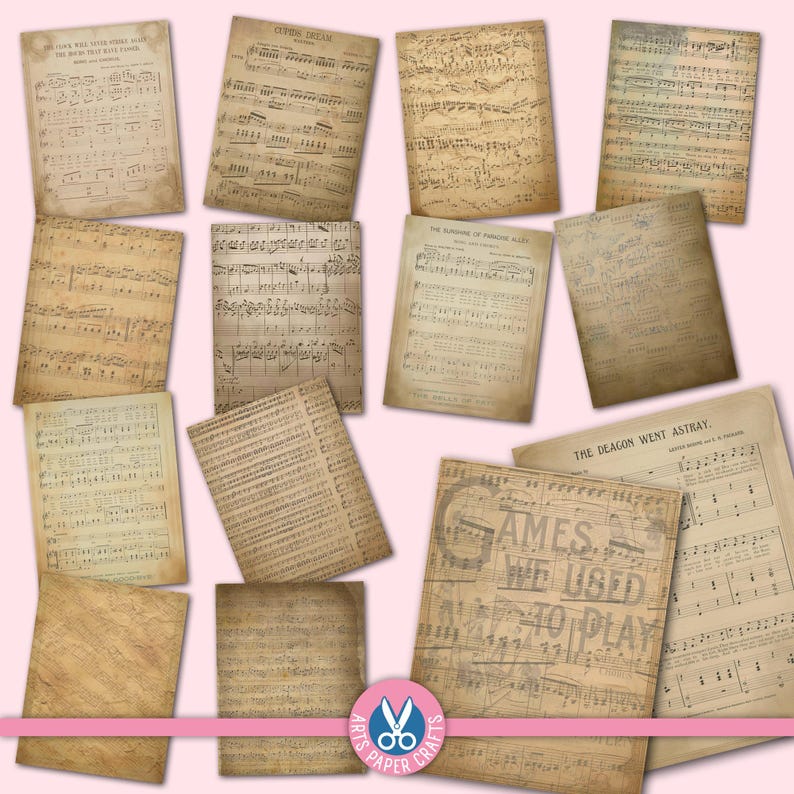 Vintage Music Pages Bundle - Musical Notes Old Music Sheets - Gothic ...