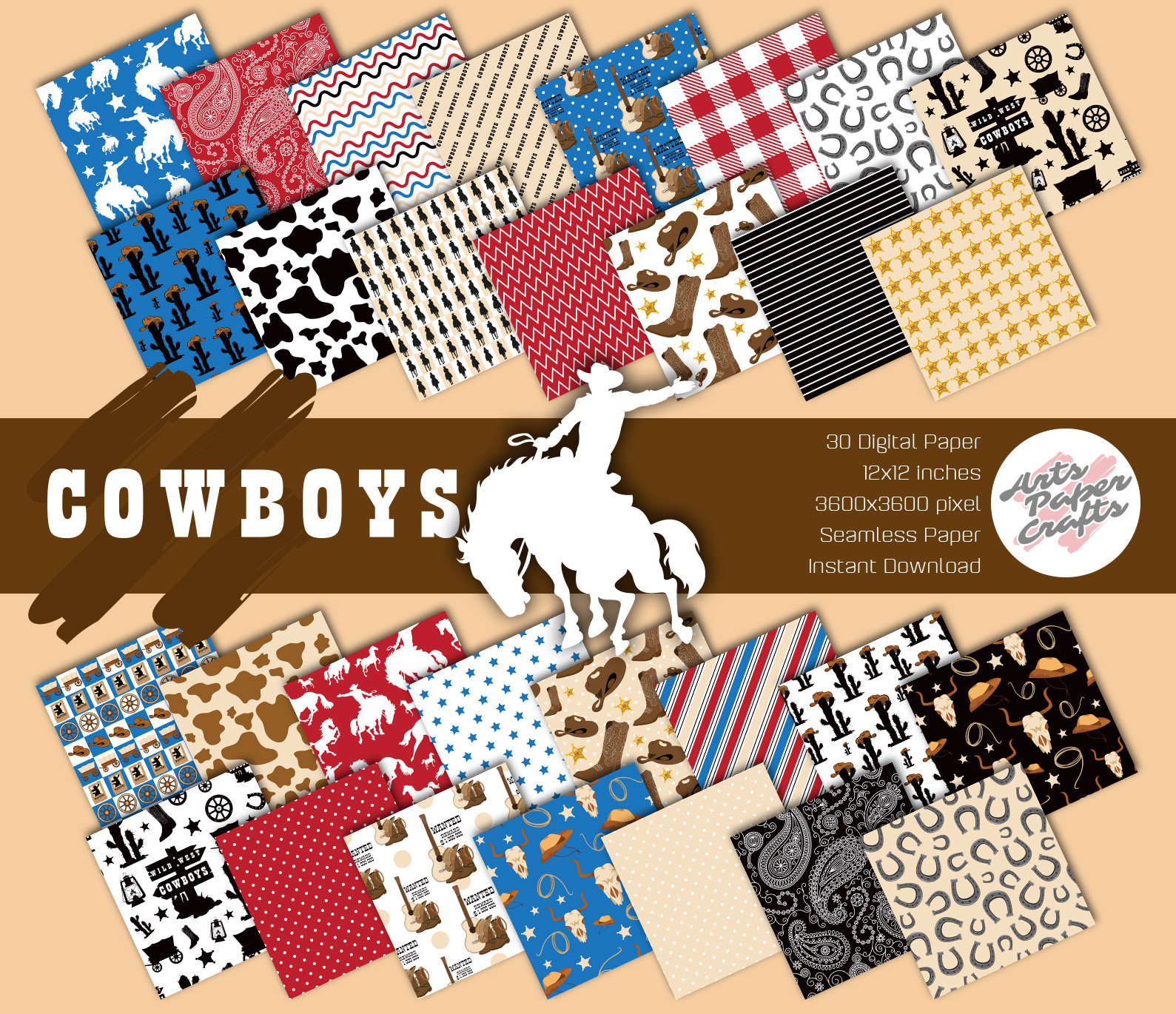 Cowboys Western Seamless Digital Paper Western Background Wild West ...