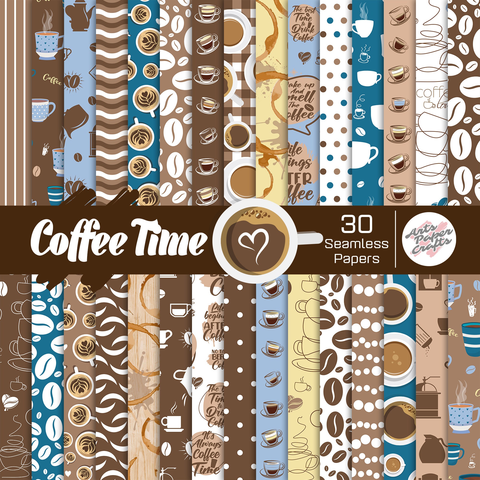 Coffee Time Digital Papers Set Coffee Background Coffee Time Seamless ...