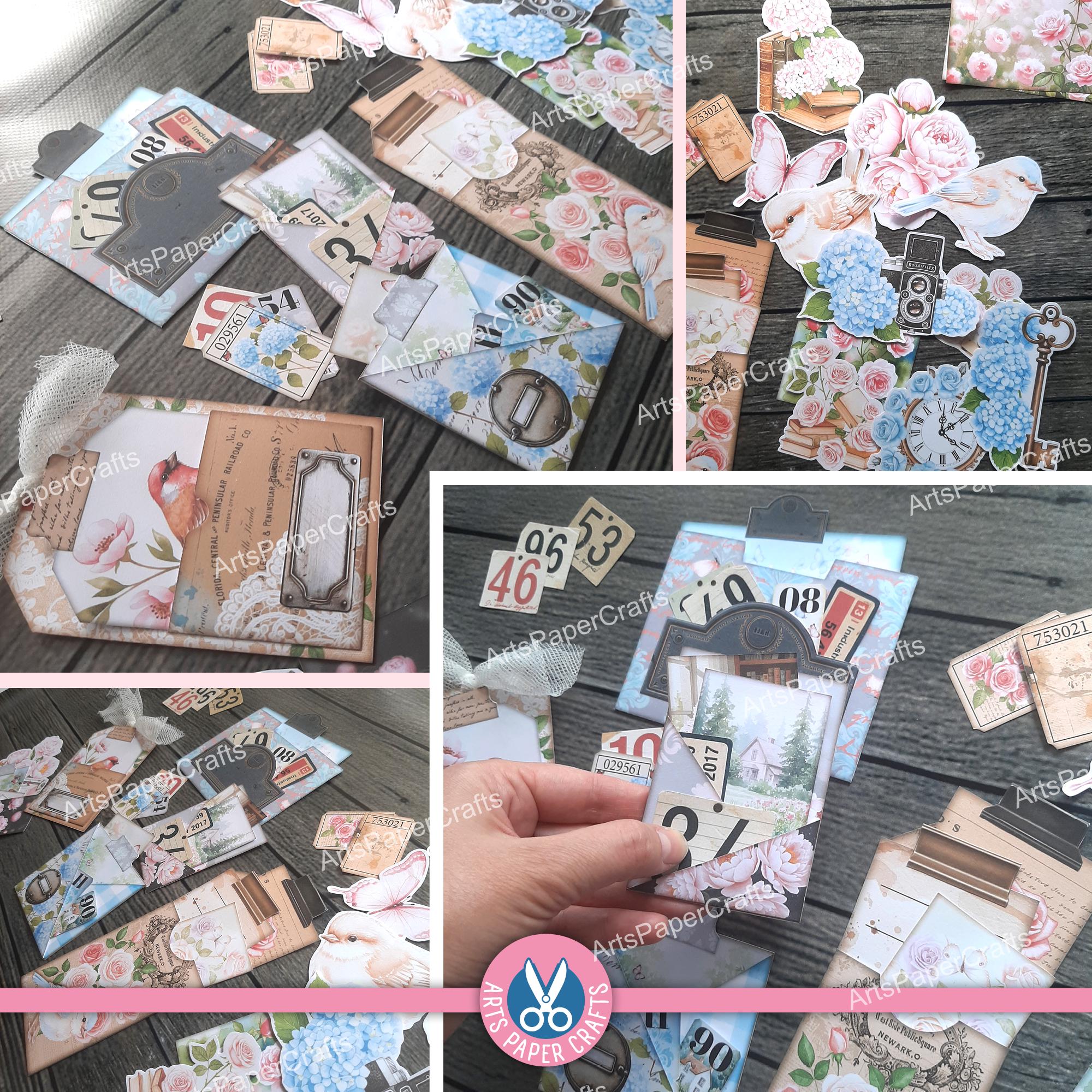 Card Pockets, Flowers, File Folders, Scrapbook Kit, Junk Journal Kit ...
