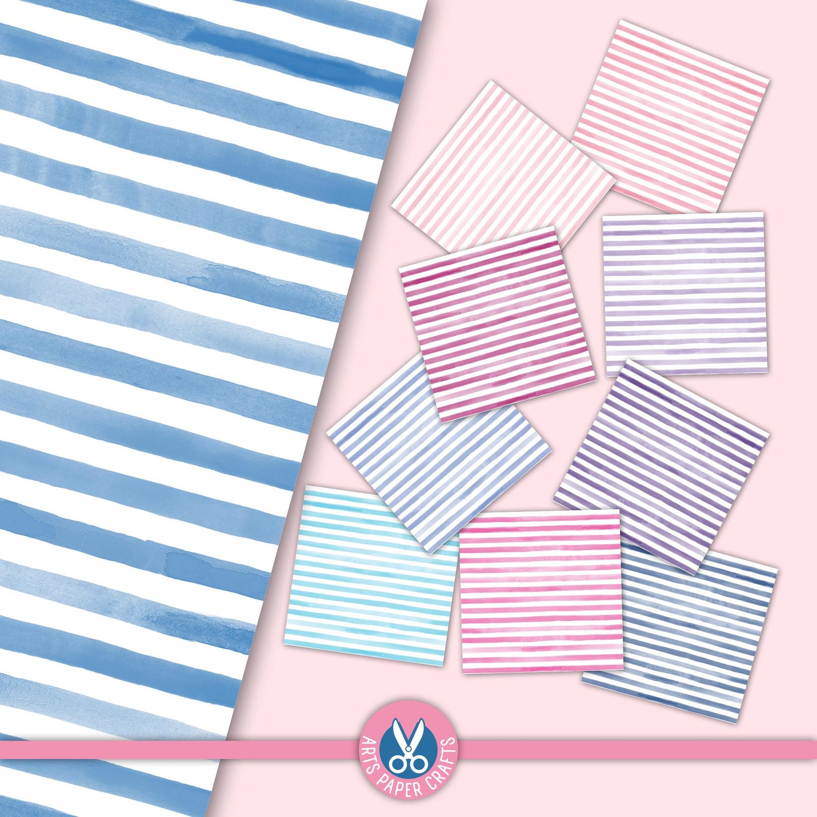 Watercolor Stripes Seamless Digital Paper Set, Watercolor Stripes ...
