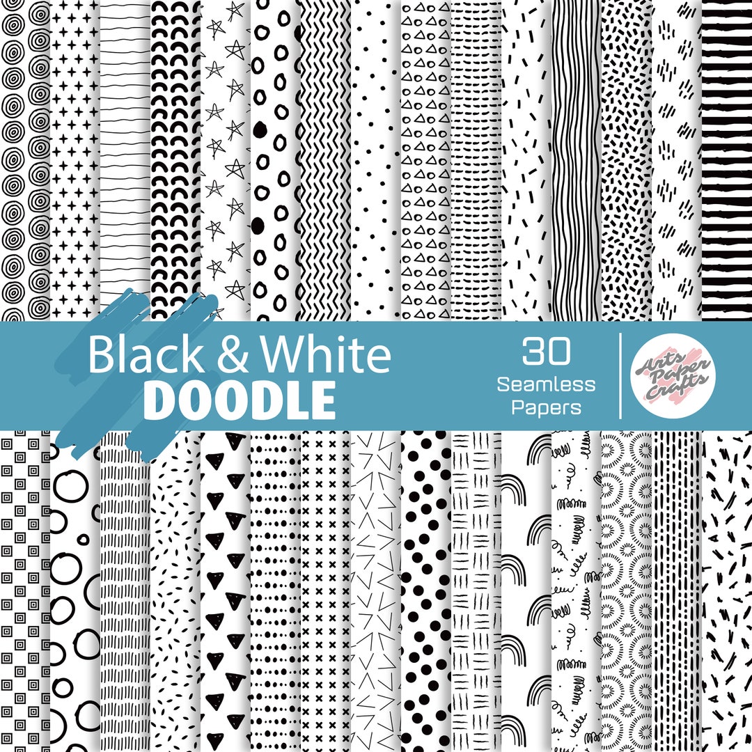 Black and White Doodle Digital Papers Set Doodle Background Doodle ...