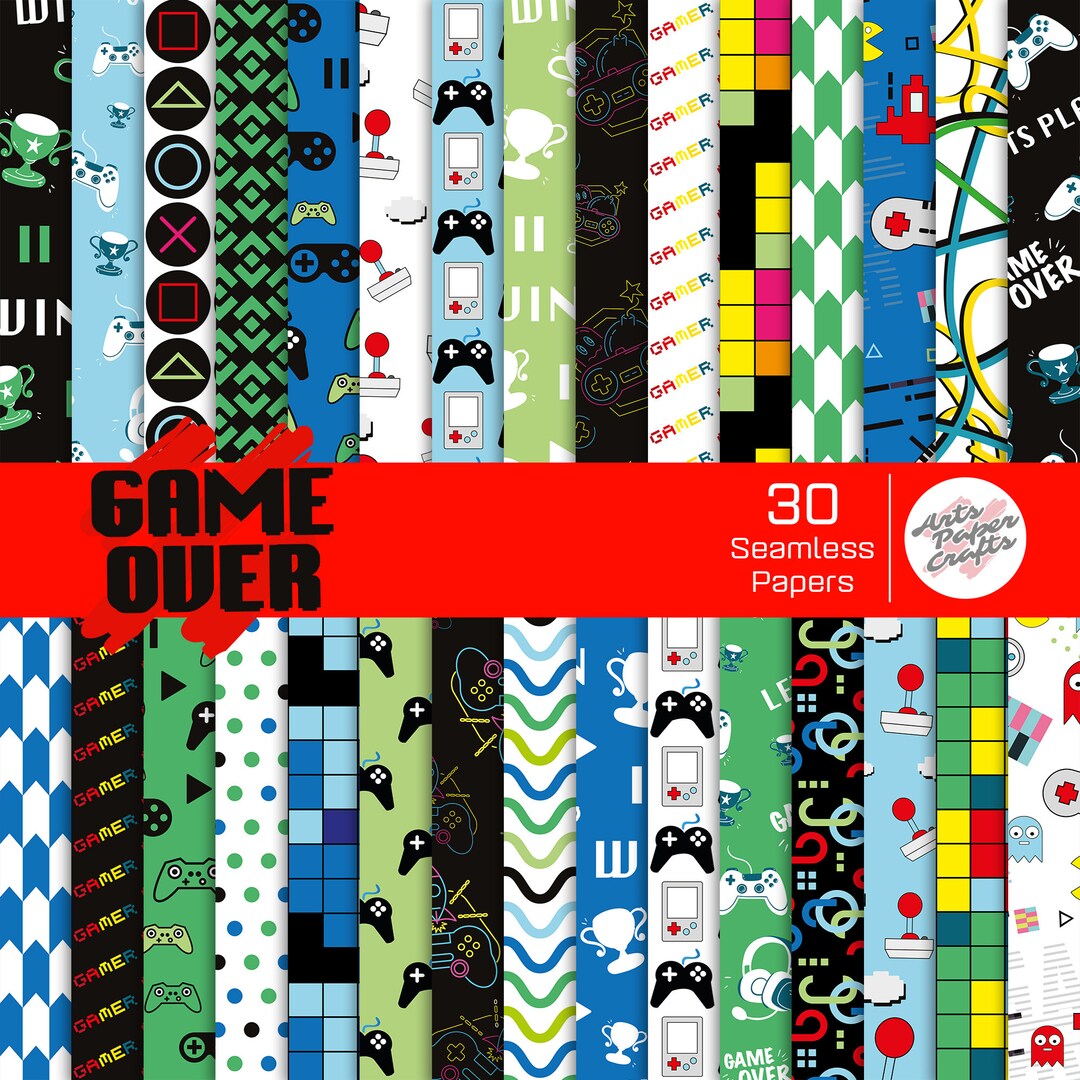Gameover Digital Papers Set Gamer Background Gameover Seamless Pattern ...