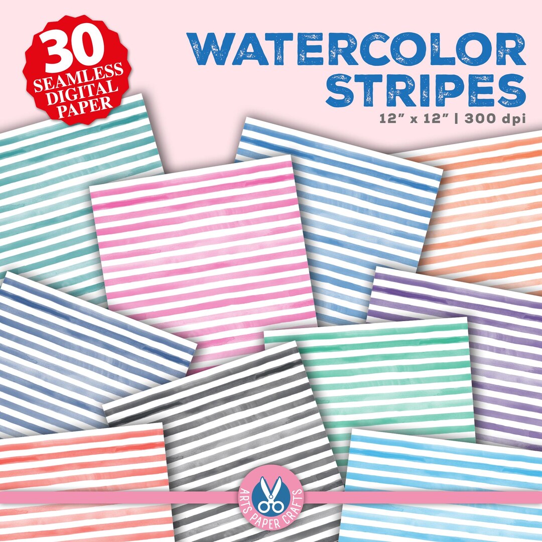 Watercolor Stripes Seamless Digital Paper Set, Watercolor Stripes ...