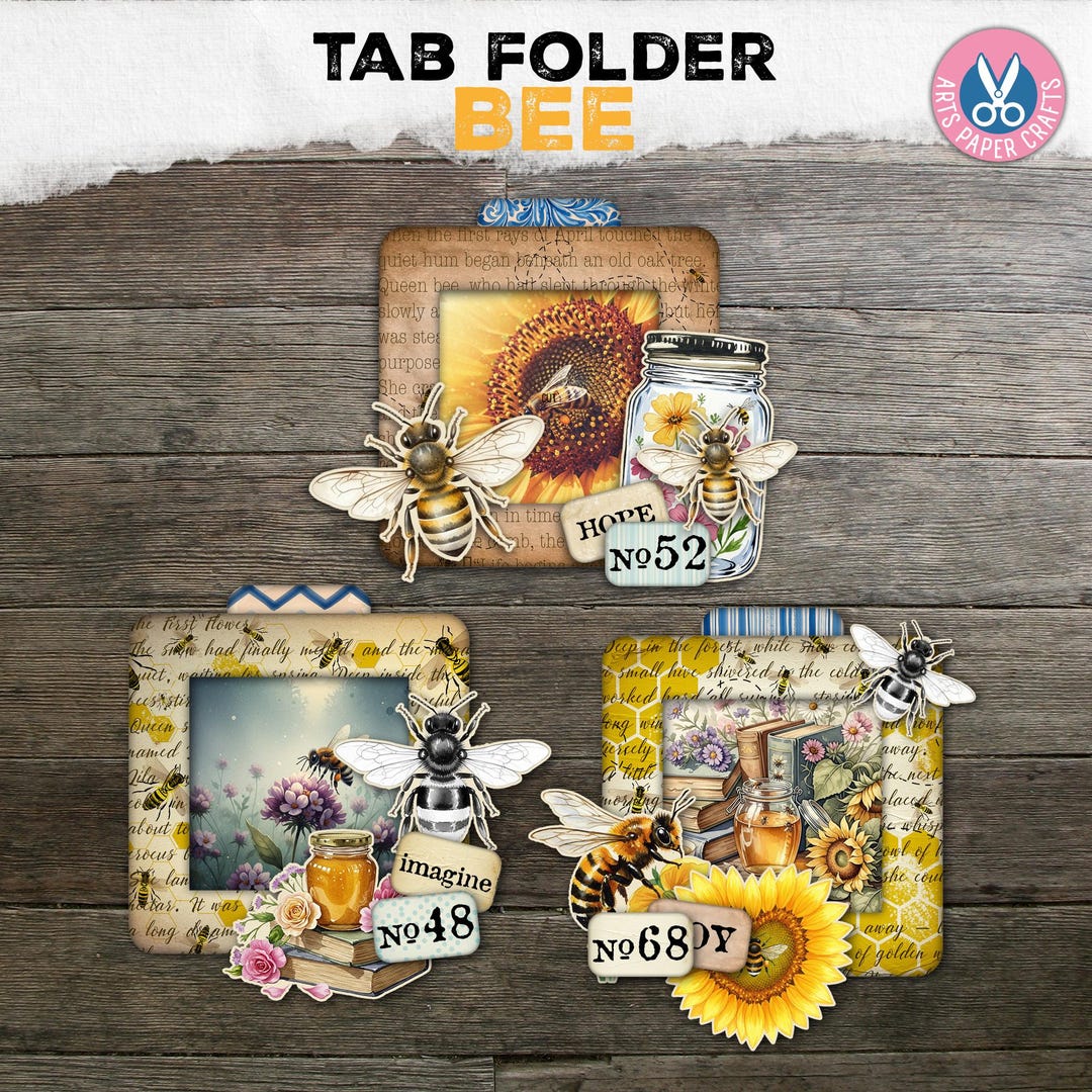 Bee Tab Folders, Window Pockets, Pocket Tags, Grunge, Junk Journal ...