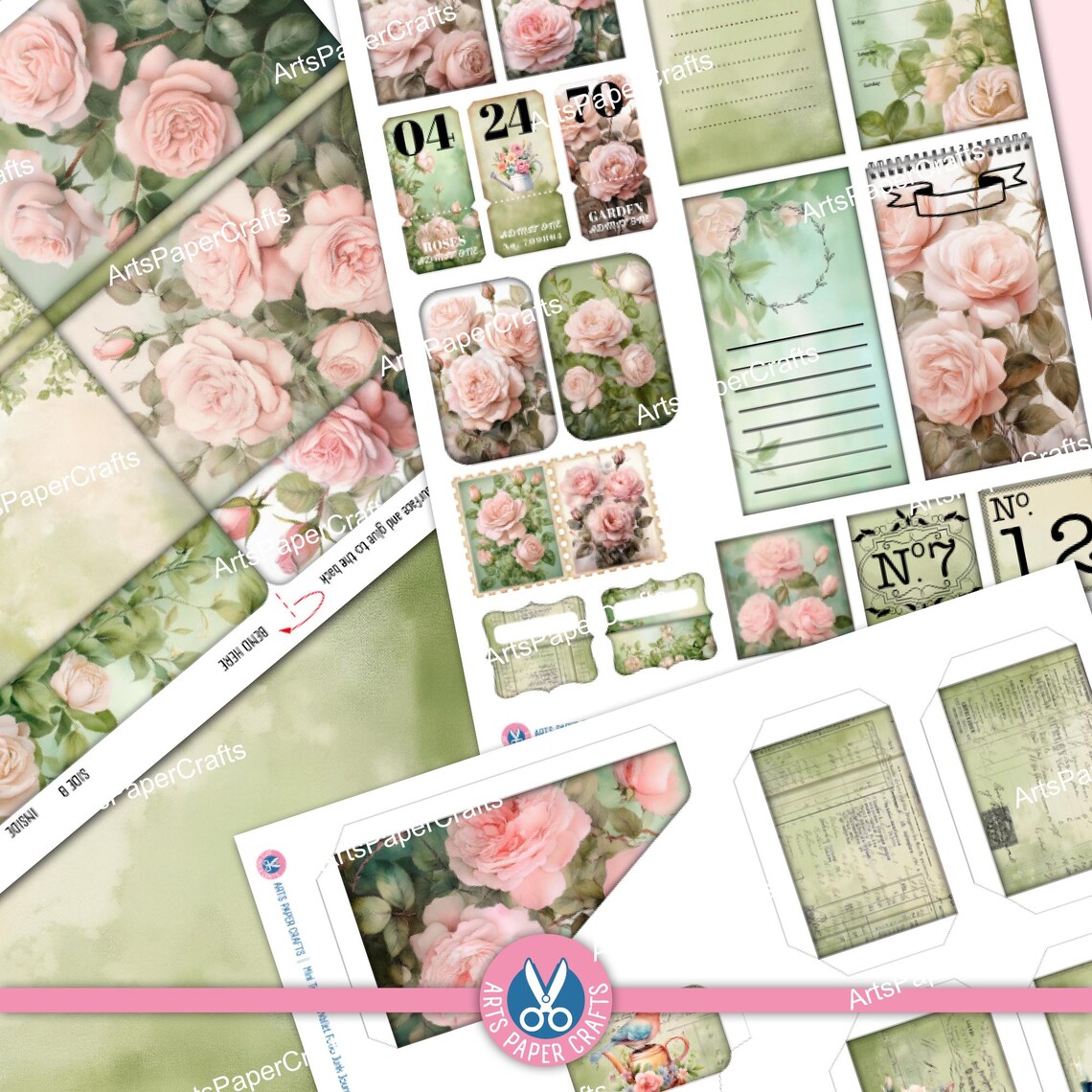 Vintage Roses Folder, Card Holder, Digital, Printable, Vintage, Junk ...