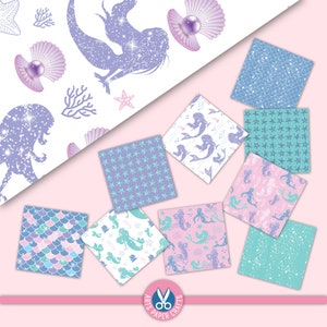Mermaid Digital Papers Mermaid Glitter Background Shimmer Mermaid ...