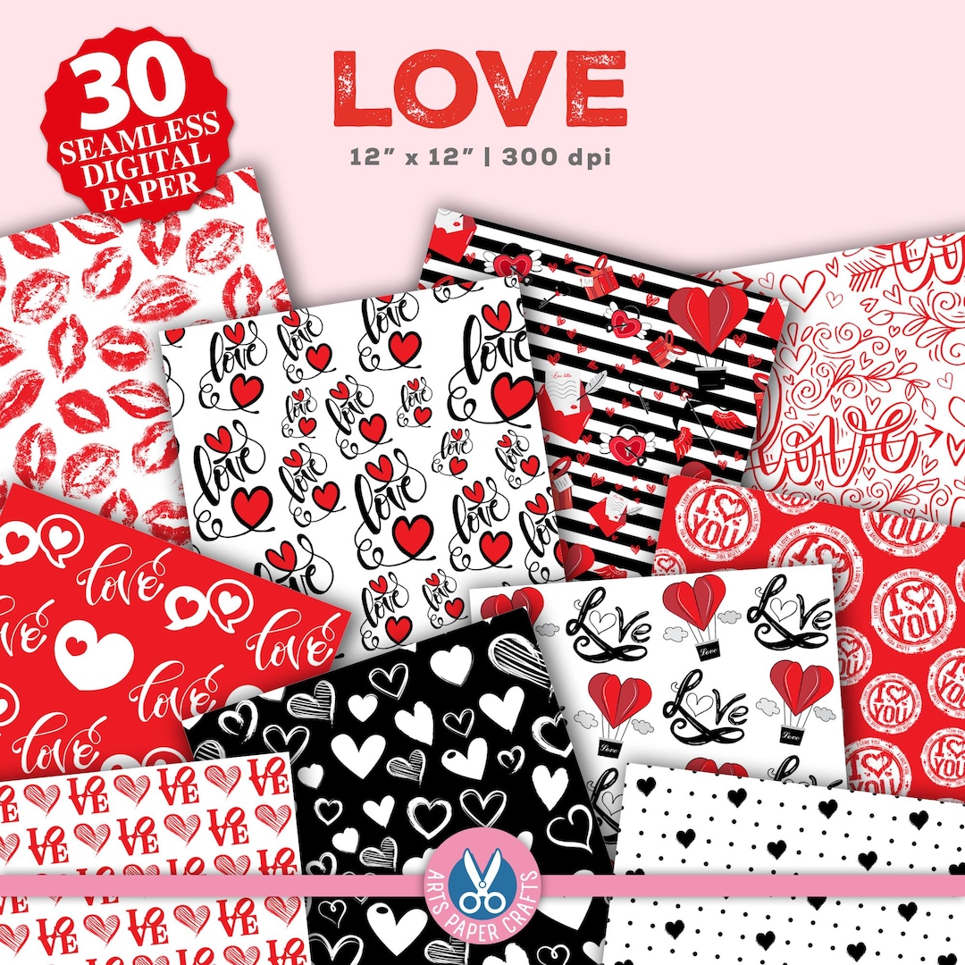 Love Seamless Digital Paper, Love Valentines Hearts Background, Love ...