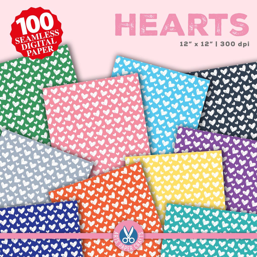 100 Colors Hearts Digital Papers - Hearts Background - Love Seamless ...