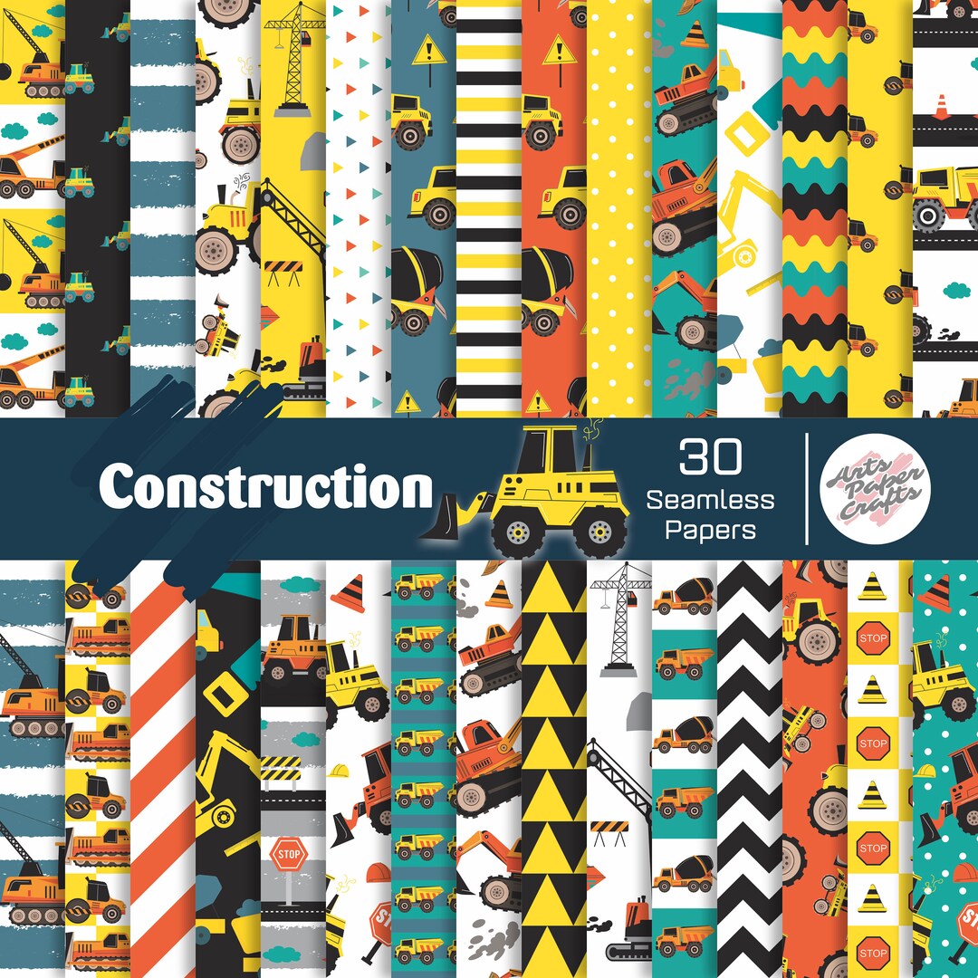 Construction Seamless Digital Paper Construction Vehicles Background ...