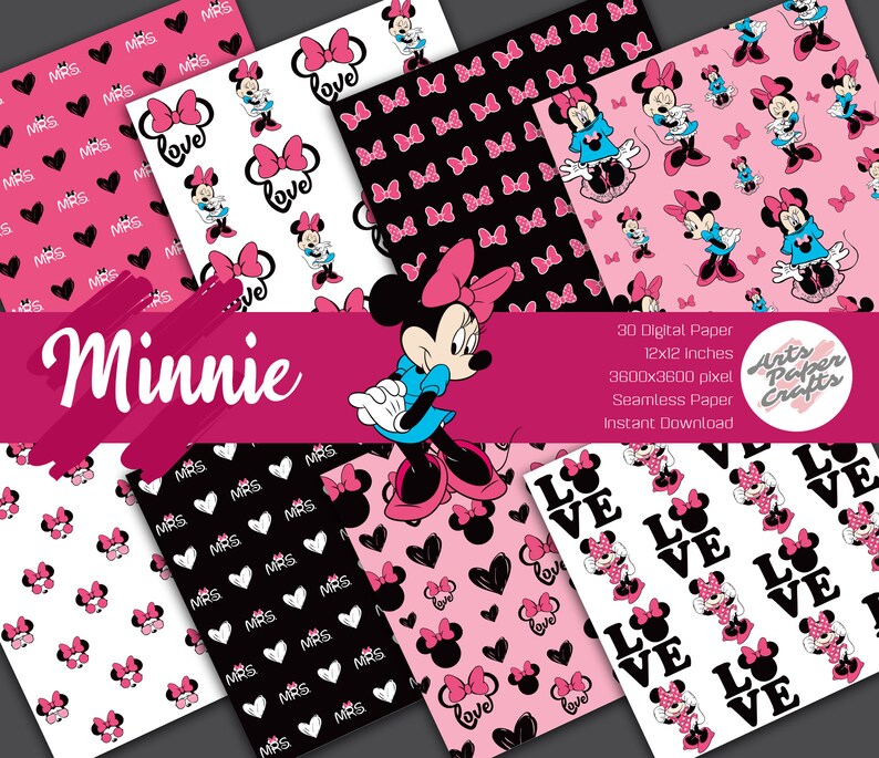 Minnie Mouse Pink Digital Paper Sets Minnie Theme Party - Etsy México