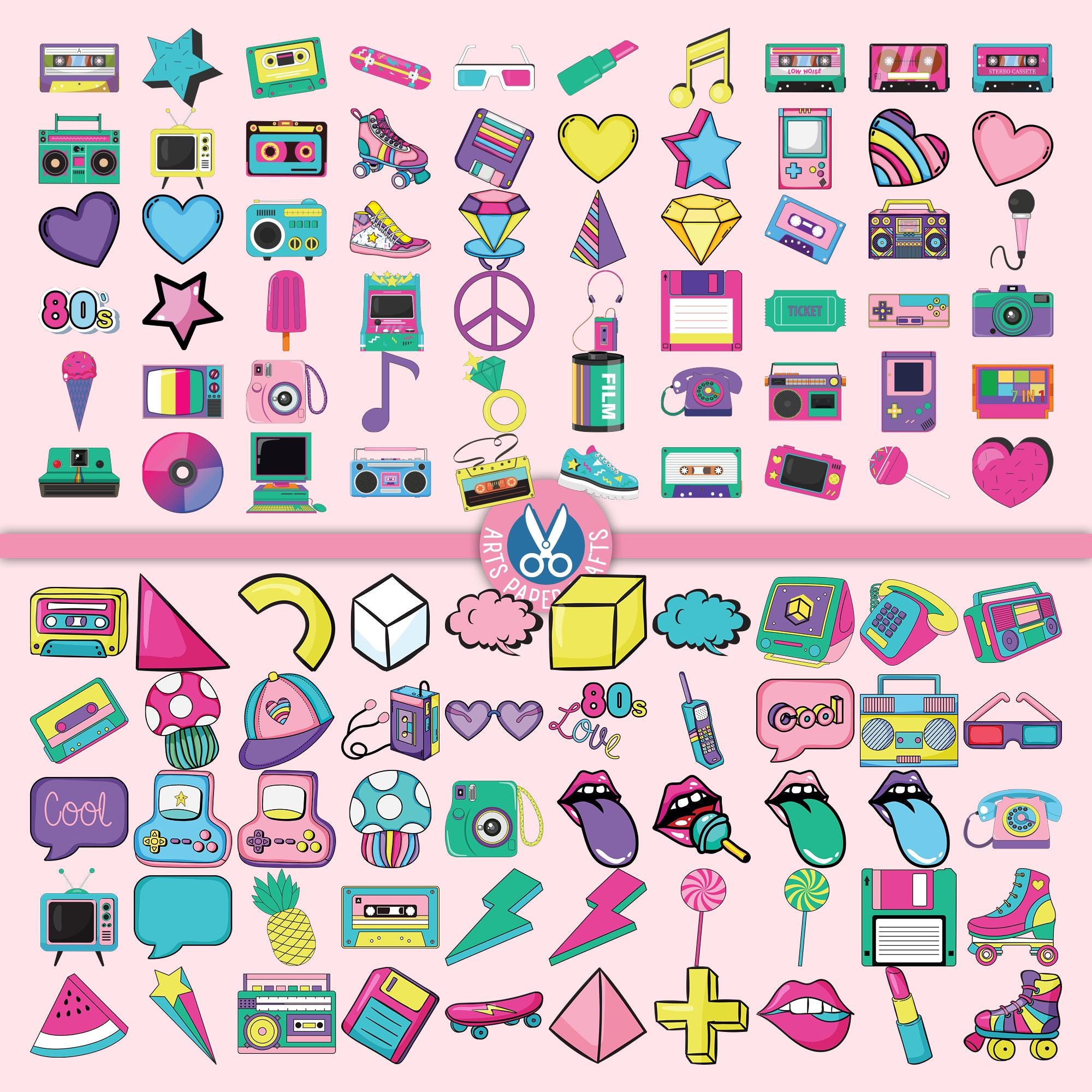 80s Retro Clipart Bundle - 80s Clipart - 80s PNG - Instant Download ...